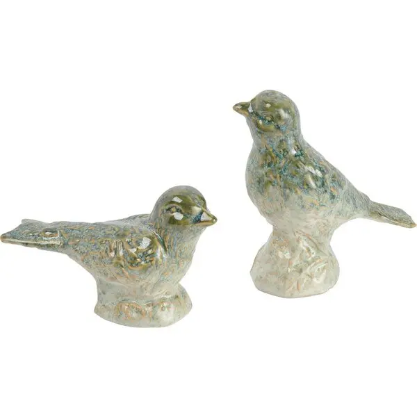 STORIED HOME Decorative Debossed Stoneware Bird Figurines, Set Of 2 Styles