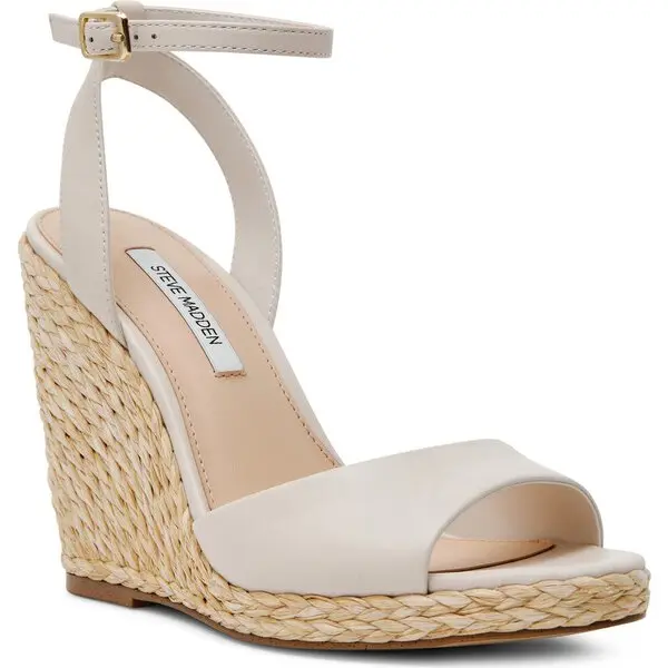 Steve Madden Devin Ankle Strap Wedge Sandal - Bone Leather