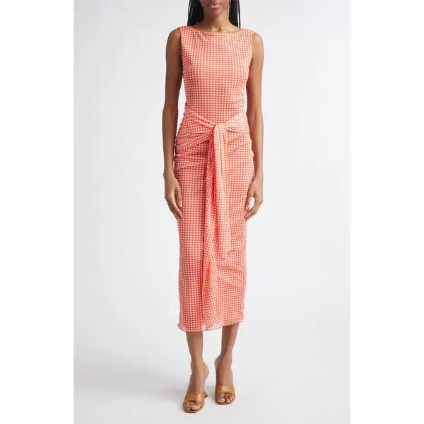 TOCCIN Wylie Tie Front Midi Dress - Gingham