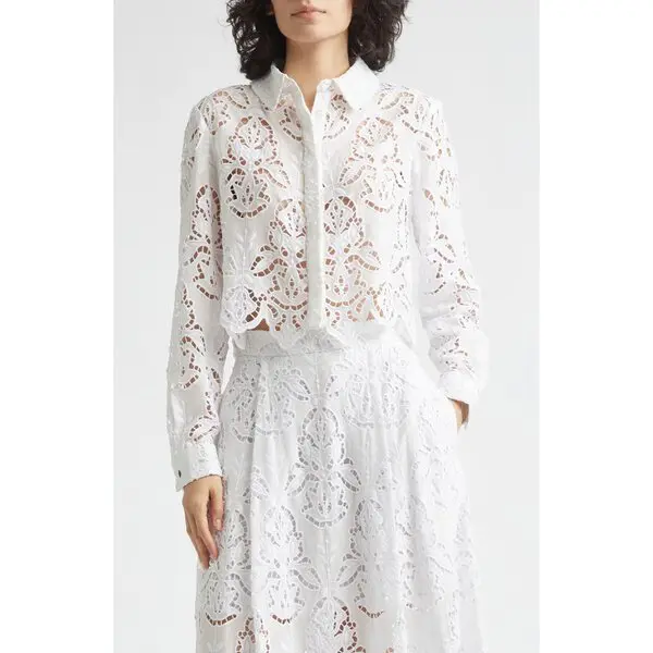 TOCCIN Jilly Floral Embroidery Crop Shirt - Optic