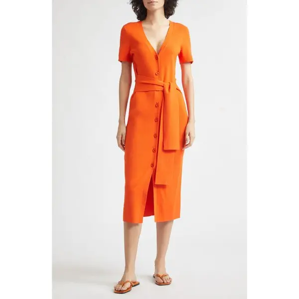 TOCCIN Agnes Tie Front Knit Dress - Flame