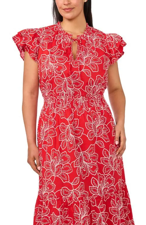CECE DUPRAZ Floral Eyelet Lace Midi Dress