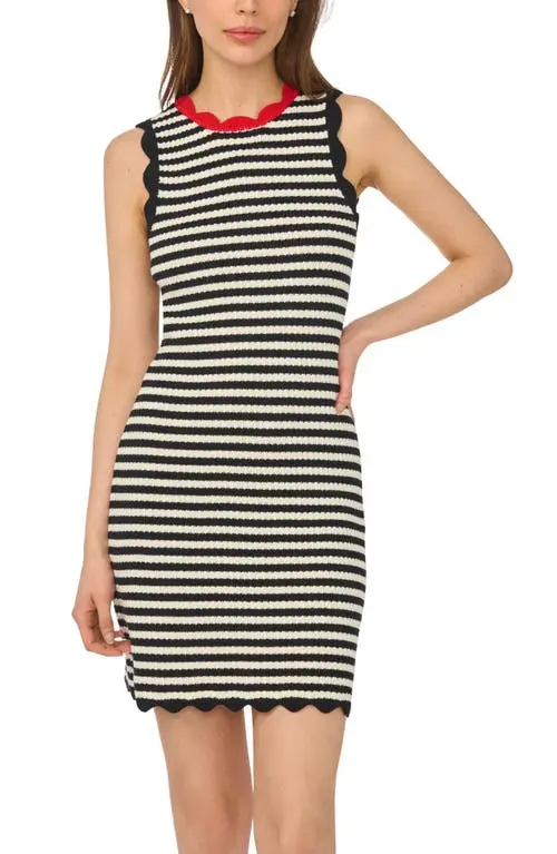 CECE DUPRAZ Stripe Pointelle Knit Cotton Blend Minidress