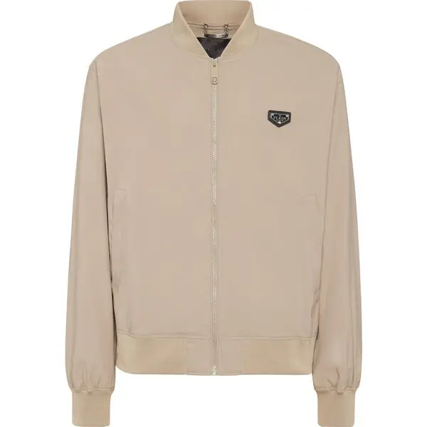 Philipp Plein Nylon Bomber Jacket With Logo Detail - Beige