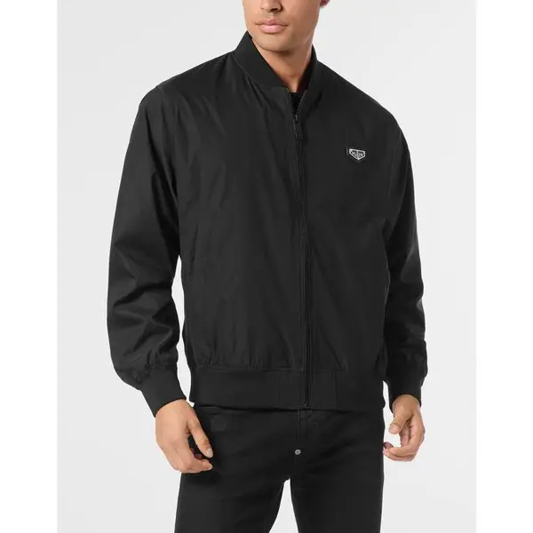 Philipp Plein Nylon Bomber Jacket With Logo Detail - Black