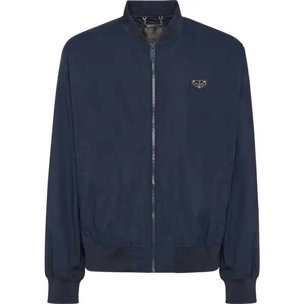 Philipp Plein Nylon Bomber Jacket With Logo Detail - Navy