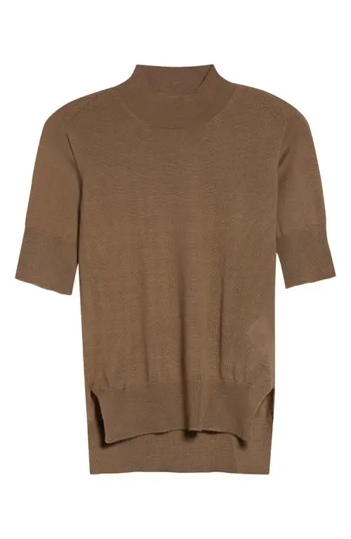 JIL SANDER Fine Knit Short Sleeve Mock Neck Sweater In Cashmere, Virgin Wool, And Silk - Sand