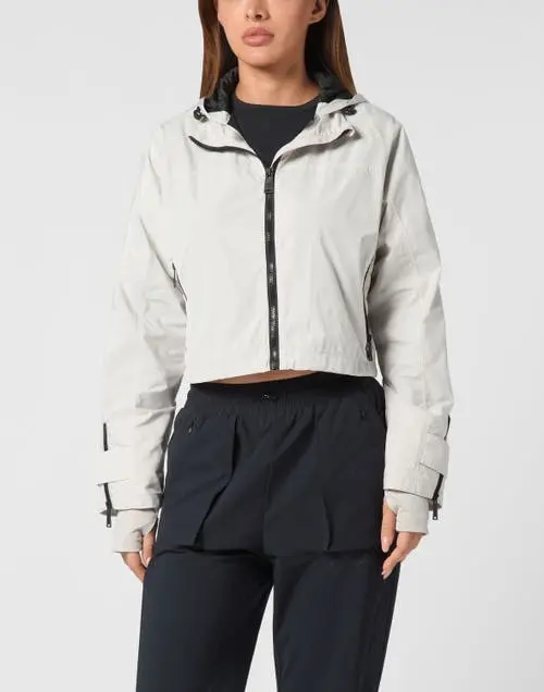 PLEIN SPORT Cropped Hooded Active Jacket With Drawstring Hem And Thumbholes - Lightgrey