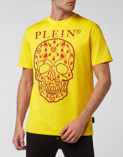 Philipp Plein T-shirt Round Neck Ss With Crystals - Yellow