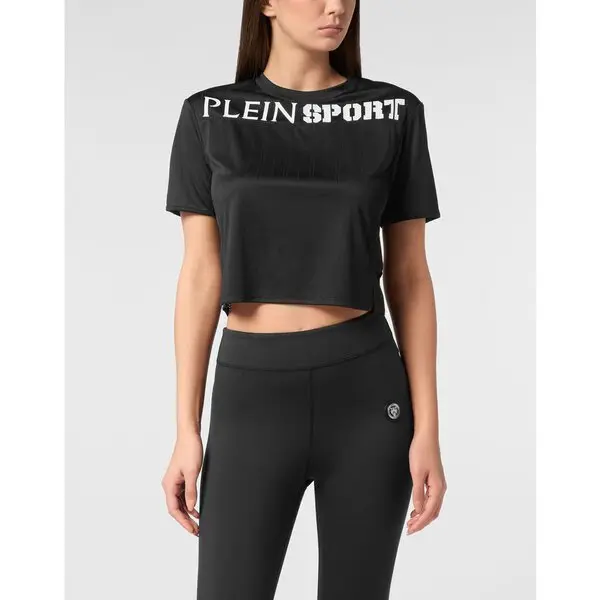 PLEIN SPORT Cropped T-shirt With Bold Logo - Black