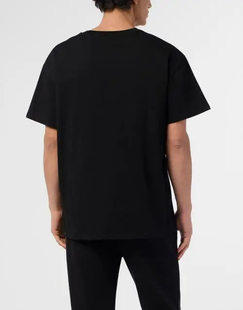 PLEIN SPORT Round Neck T-shirt Chest Logo - Black/orange