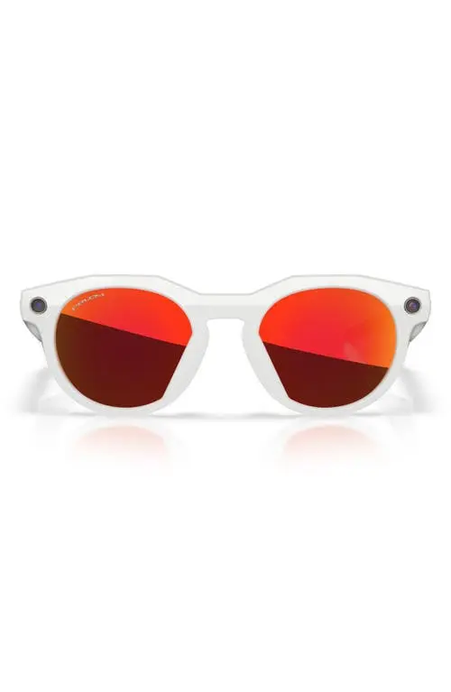 Oakley Gender Inclusive Meta Hstn 51mm Round Glasses - Warm Grey/prizm Ruby