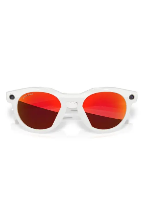 Oakley Gender Inclusive Meta Hstn 51mm Round Glasses - Warm Grey/prizm Ruby