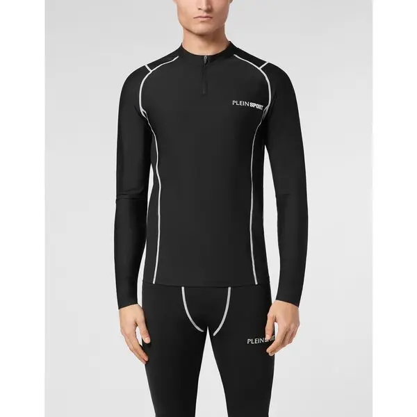 PLEIN SPORT Long Sleeve Dry-fit Quarter-zip T-shirt - Black