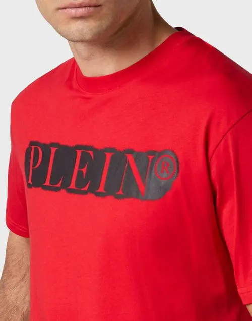 Philipp Plein T-shirt Round Neck Ss Spray Effect Print Tm - Red