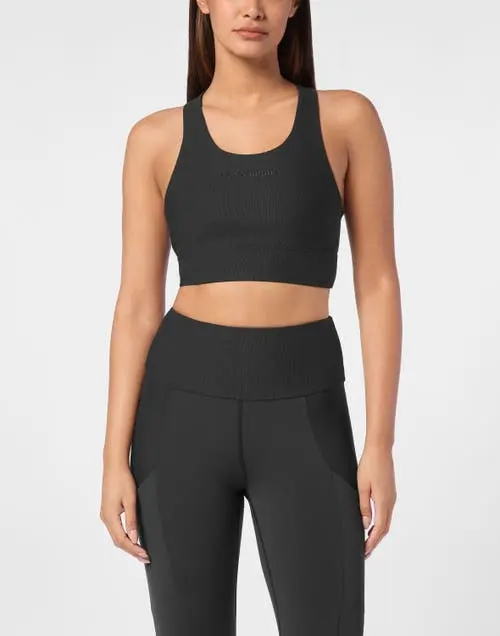PLEIN SPORT Lycra® Triple Crisscross Strap Jogging Top - Black