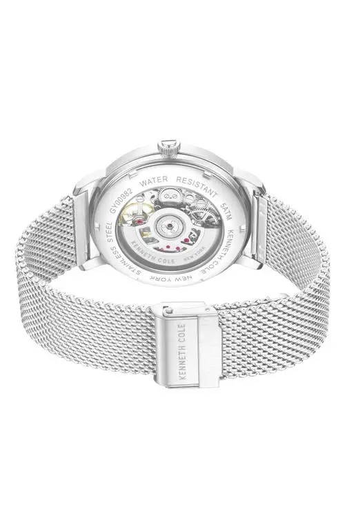 KENNETH COLE Pacific Skeleton Dial Automatic Mesh Strap Watch