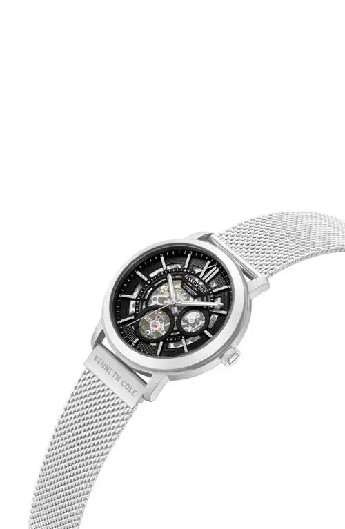 KENNETH COLE Pacific Skeleton Dial Automatic Mesh Strap Watch