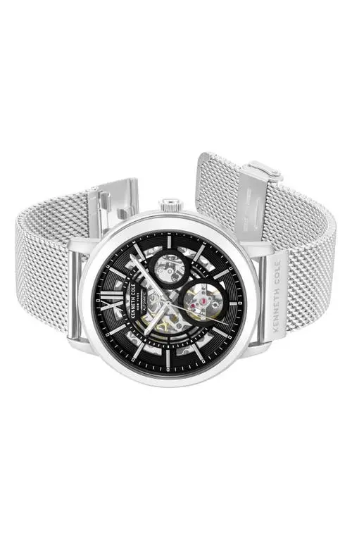 KENNETH COLE Pacific Skeleton Dial Automatic Mesh Strap Watch