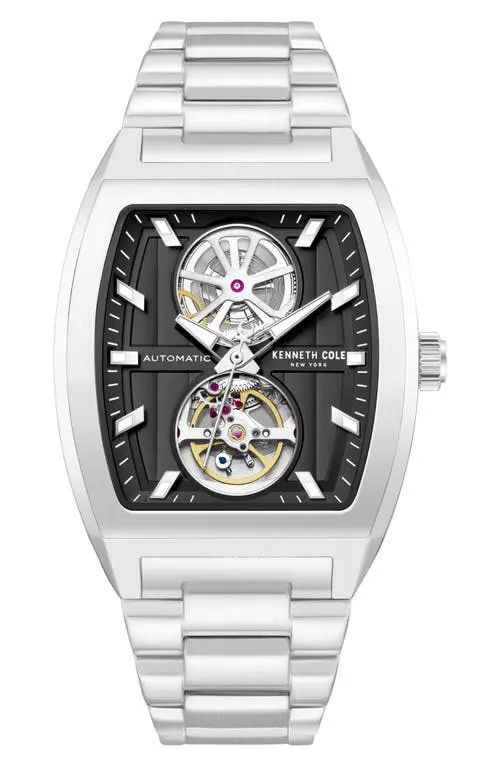 KENNETH COLE The Milford Tonneau Open Heart Automatic Bracelet Watch - Silver