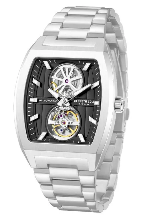 KENNETH COLE Milford Tonneau Open Heart Automatic Bracelet Watch - Silver