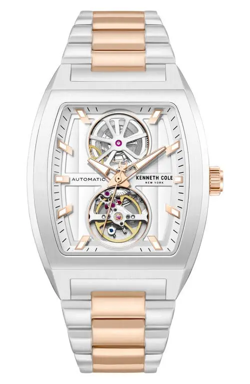 KENNETH COLE The Milford Tonneau Open Heart Automatic Bracelet Watch - Two Tone