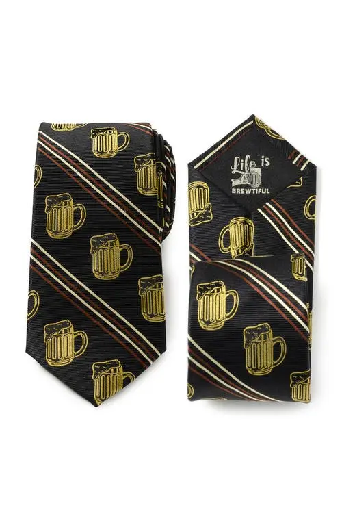 CUFFLINKS, INC. Beer Mug Themed Neck Tie, Pocket Square, And Set