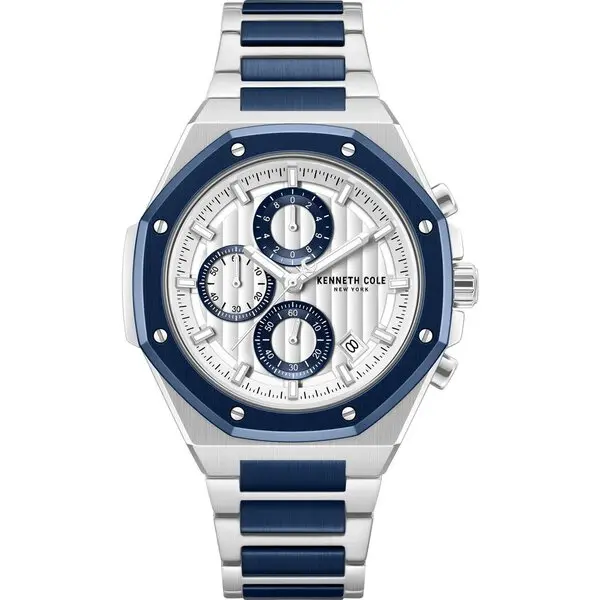 KENNETH COLE Sport Chronograph Stainless Steel Bracelet Watch - Silver/blue