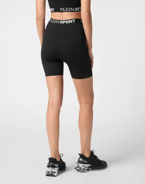 PLEIN SPORT Ribbed Seamless Biker Shorts With Logo Waistband - Black