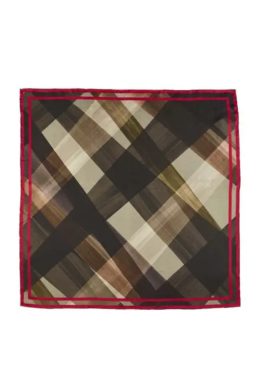 Kinross Cashmere Bias Plaid Print Scarf - Black Multi
