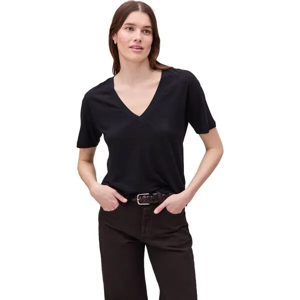 Richer Poorer The Linen Jersey V Neck Tee - Black