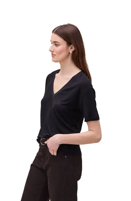 Richer Poorer Linen Jersey V-neck Tee - Black