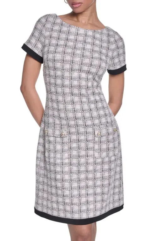 Karl Lagerfeld Windowpane Check Tweed Sheath Dress
