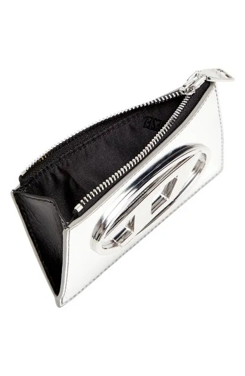 DIESEL® 1dr Metallic Leather Card Holder - Silver