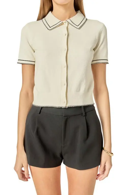 English Factory Contrast Stitch Button-up Sweater