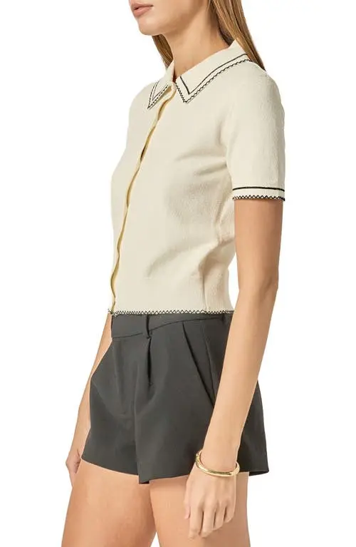 English Factory Contrast Stitch Button-up Sweater