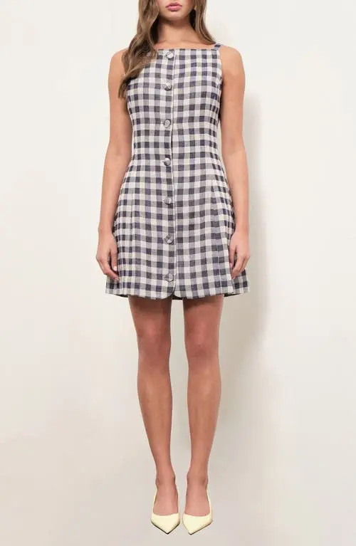 MAUDE CLUB Amanda Gingham Minidress - Navy Gingham