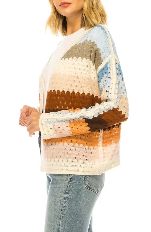 A COLLECTIVE STORY Stripe Crochet Open Front Cardigan