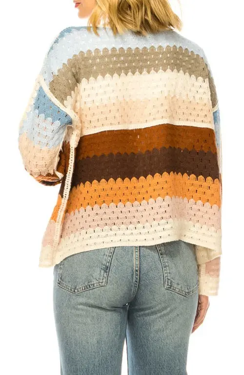 A COLLECTIVE STORY Stripe Crochet Open Front Cardigan