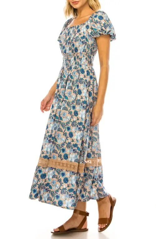 A COLLECTIVE STORY Floral Print Maxi Dress With Smocked Waist And Lace Trim