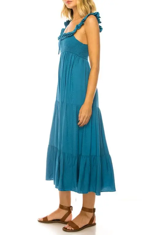 A COLLECTIVE STORY Ruffle Trim Swiss Dot Tiered Midi Dress - Faded Denim