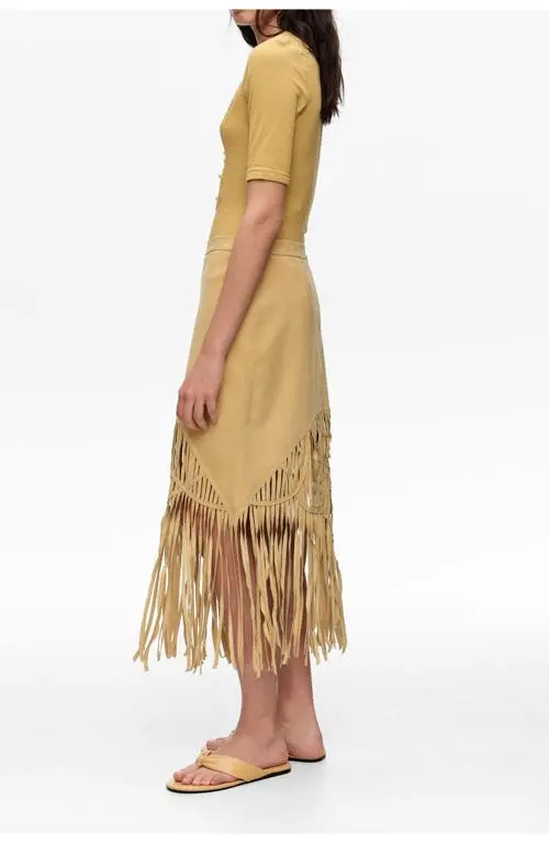 Bimba Y Lola Suede Midi Skirt With Irregular Fringes