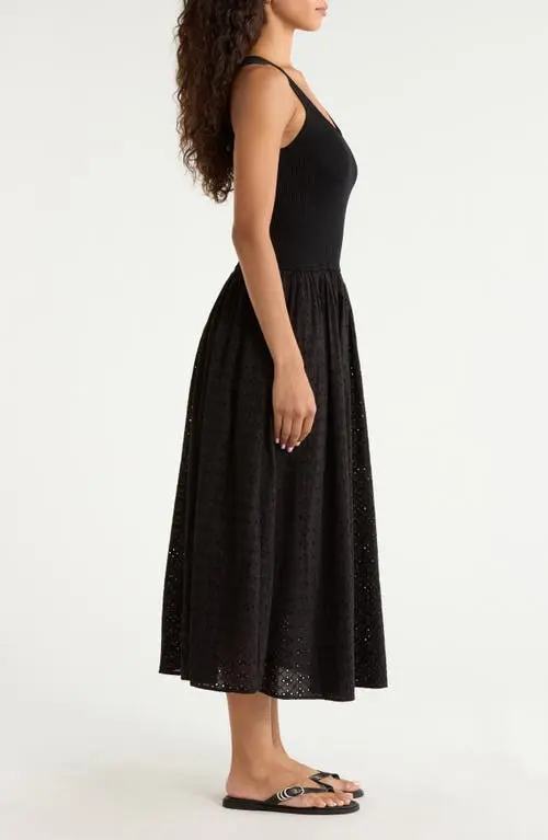 Elan Mixed Media Eyelet Maxi Cover-up Dress