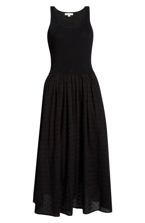 Elan Mixed Media Eyelet Maxi Cover-up Dress