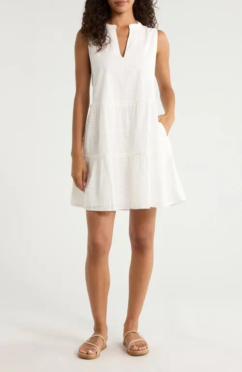 Elan Eyelet Tiered Sleeveless Cover-up Minidress - White