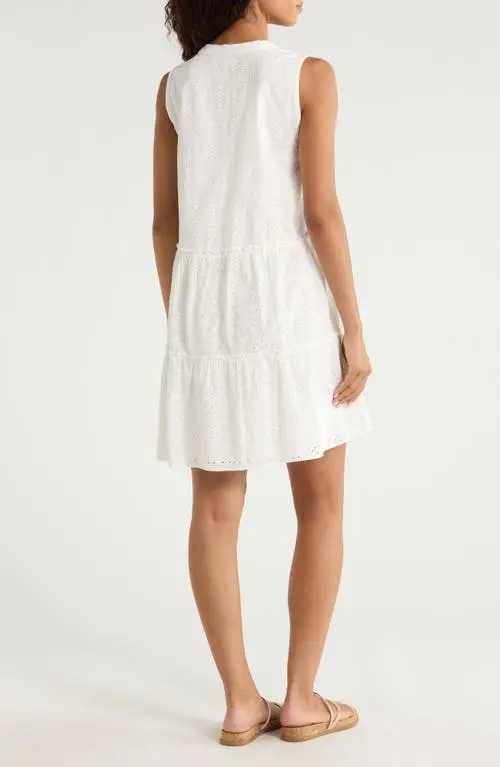 Elan Eyelet Tiered Sleeveless Cover-up Minidress - White