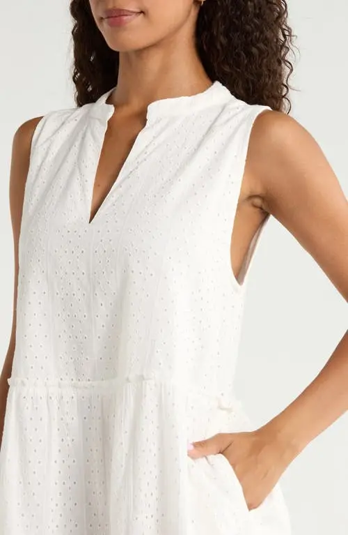 Elan Eyelet Tiered Sleeveless Cover-up Minidress - White