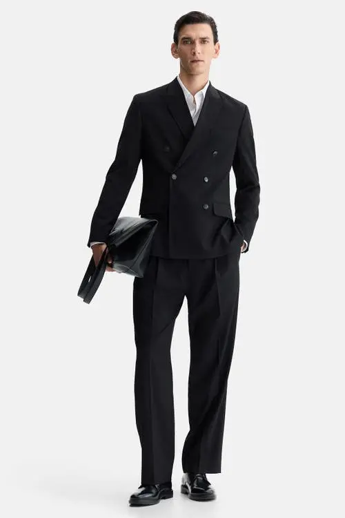 H&m Regular Fit Tailored Trousers - Black
