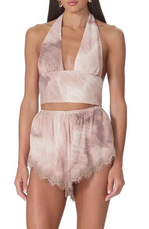 AFRM Sylas Plunge Halter Neck Crop Top - Dune Snake