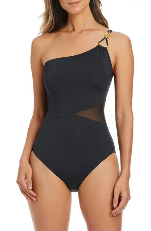 BLEU BY ROD BEATTIE Asymmetrical One-shoulder One-piece Swimsuit With Mesh Insets - Black